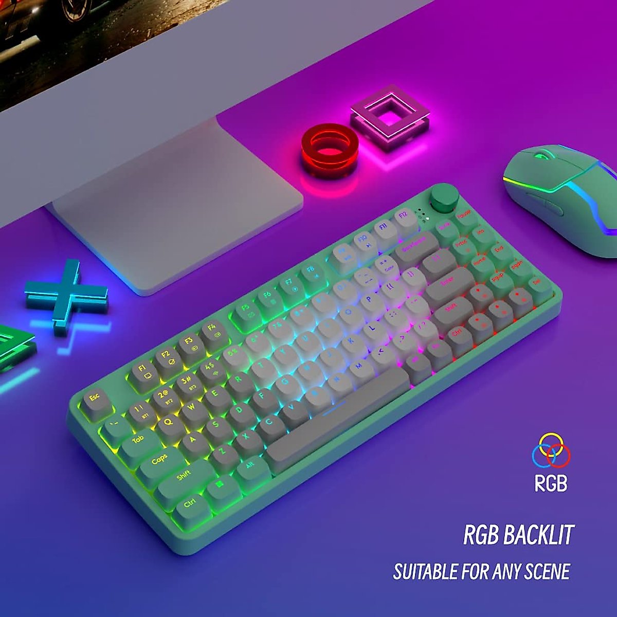 OCG Mechanical Gaming Keyboard Linear Switches 86 Keys Hot Swappable Wireless Keyboards Bluetooth 5.1/2.4G/USB-C Triple Mode Connection,Wired Laptop Keyboard for PC Mac iPad Green