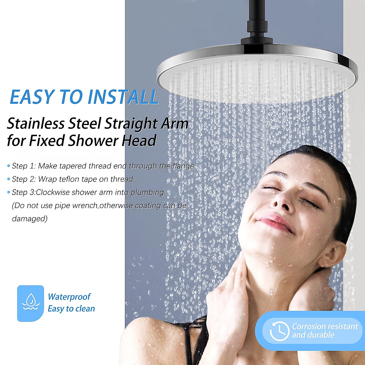 Enoughmen Ceiling Mount Shower Arm with Flange for Rain Shower Head,Stainless Steel Straight Arm for Fixed Shower Head,3 Inch Matte Black