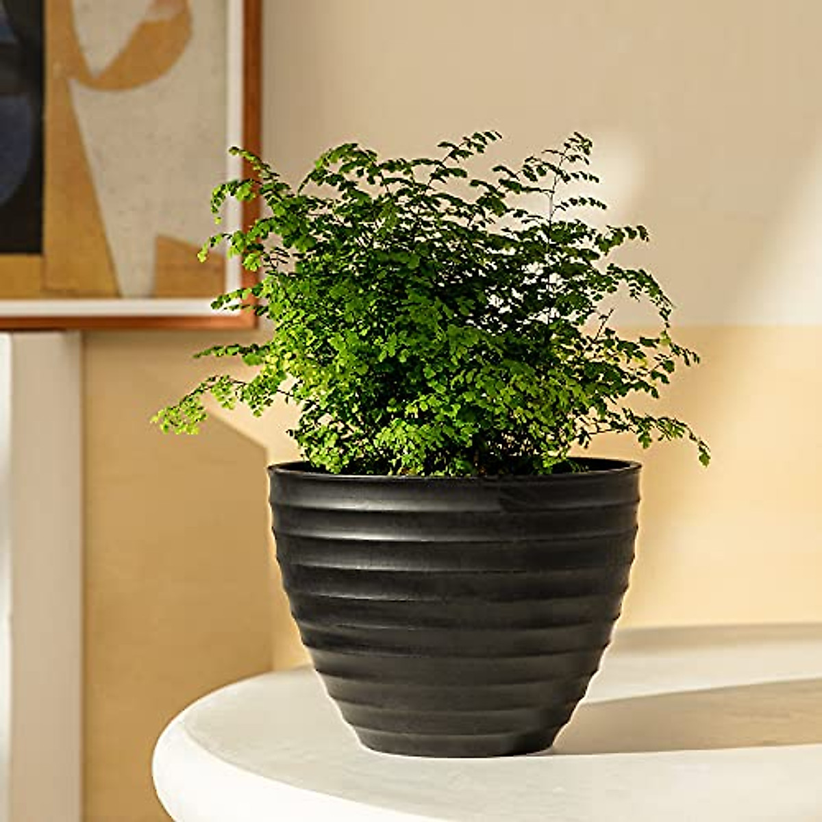 LA JOLIE MUSE Flower Pot Outdoor Indoor Planter - 10.2 Inch Fluted Plant Pot Garden Planter, Black