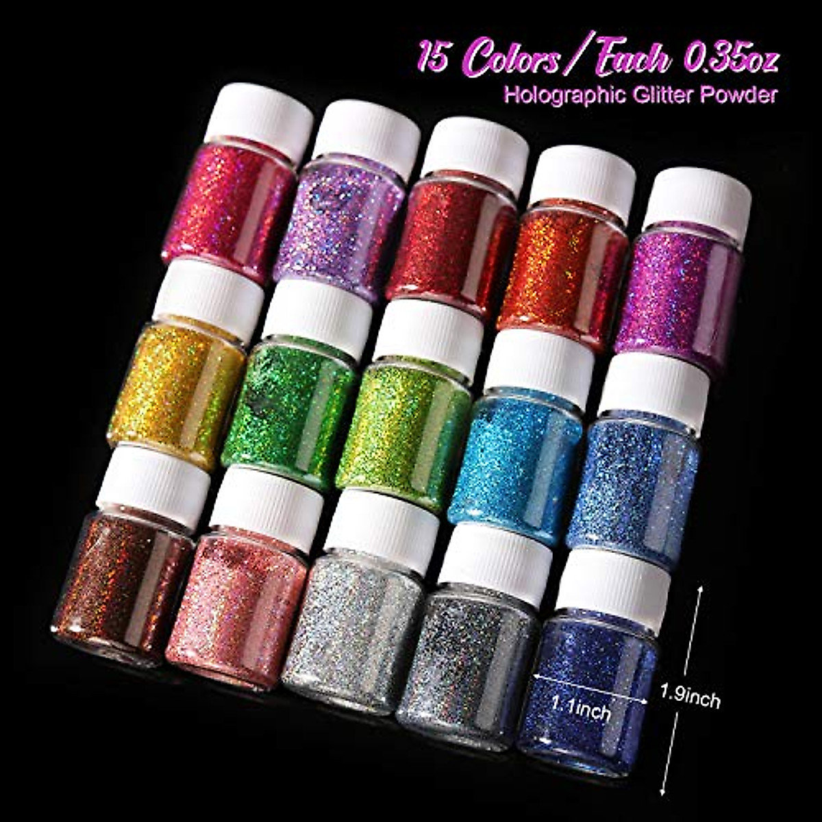 LET'S RESIN Holographic Glitter for Resin, 15 * 10g Premium Fine Glitter Powder, Craft Glitter for Slime, Nail Art, Glitter Tumbler Candle Making