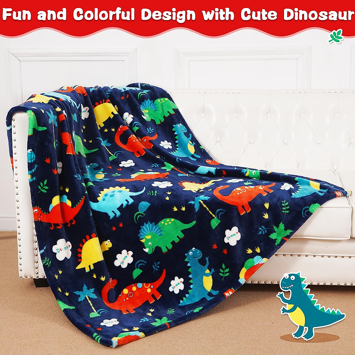 Lukeight Toddler Blanket for Boys and Girls, 380 GSM Thick Kids Blanket for Birthday Gifts, Cozy Baby Blanket, Plush Receiving Blanket (Dinosaur, 50x60 Inches)