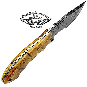 Best.Buy.Damascus1 Olive Wood 9.5'' Tracker Fixed Blade Handmade Damascus Steel Hunting Knife With Prime Quality