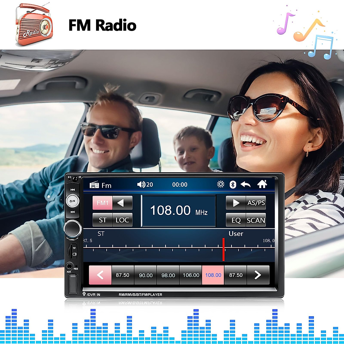 AMPrime Double Din Car Stereo Radio with Bluetooth 7” Touch Screen FM Receiver MP5 Car Player Support Mirror Link for Phone + Backup Camera/Steering Wheel Control