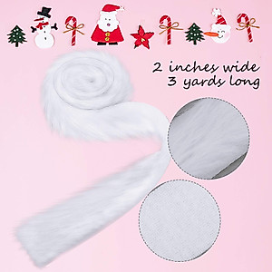 2 Inches Wide Christmas Faux Fur Ribbon Trim Fabric Roll for Christmas Tree Decor or Wreath Bows Craft, 3 Yards Long (White)