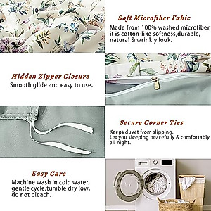 McVernon's Floral Duvet Cover Queen Size 3 Pieces, Flower Queen Duvet Cover with 2 Pillow Shams, Soft Bedding Set for All Season, Breathable, Zipper Closure, Queen(90''x90'')
