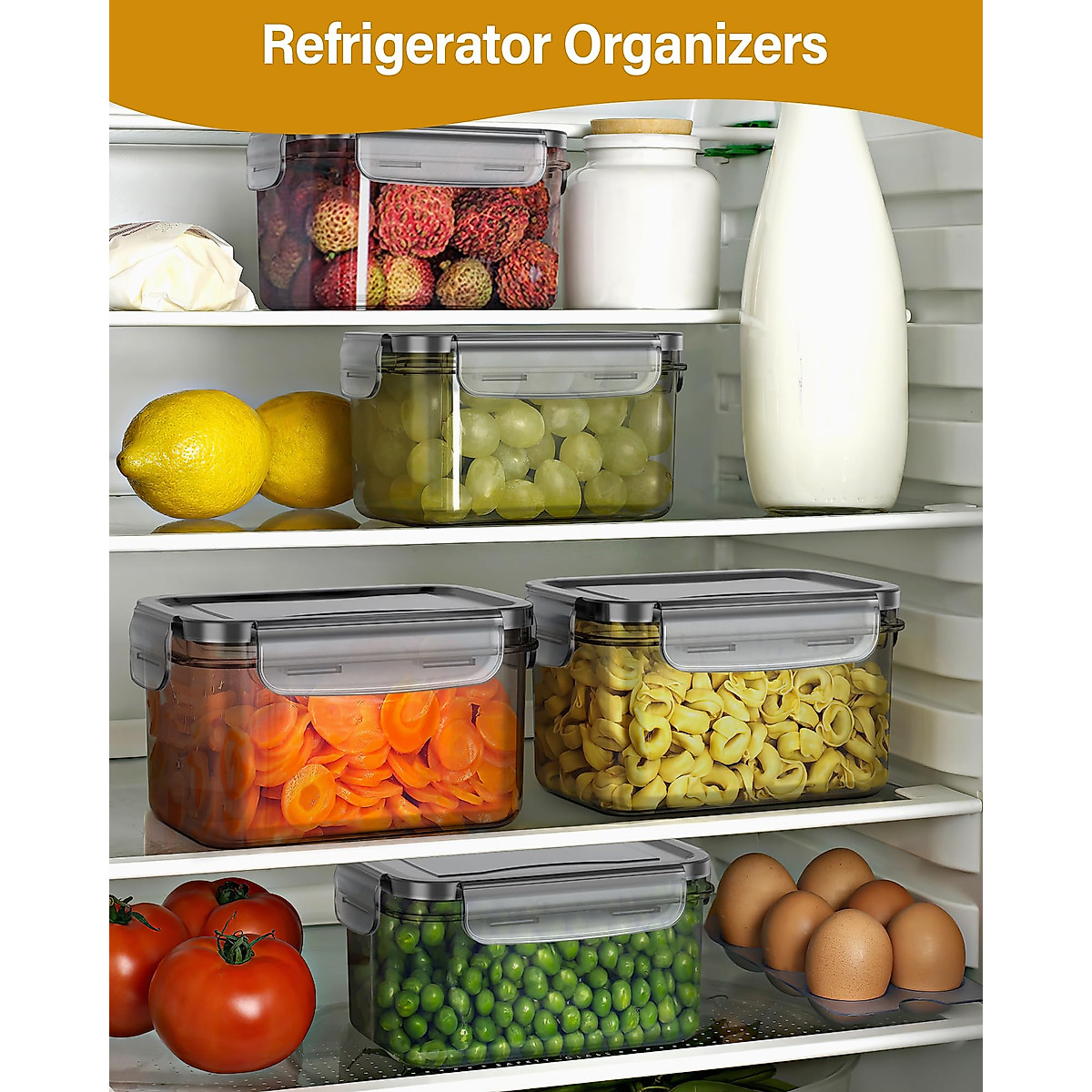 LUSCREAL Airtight Food Containers with Lids, 12 PCS Clear Organizing Containers Kitchen Canisters, Plastic Kitchen Organizers and Storage for Dry Food, Flour and Sugar,Include 20 Labels and 5 Spoons