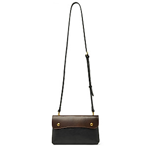 Vintage Leather Crossbody Bags For Women Casual Shoulder Handbags With Flap And Detachable Straps (1-Black)