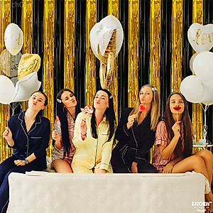 KatchOn, XtraLarge Black and Gold Streamers - 3.2x8 Feet, Pack of 2 | Happy New Year Backdrop for Happy New Year Decorations 2025 | Black and Gold Fringe Curtain for Black and Gold Party Decorations