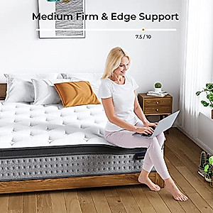 Mattress Topper Full, Innerspring Hybrid Mattress in a Box, Motion Isolation Individually Wrapped Pocket Coils Mattress, Foam and Spring Mattress for Pressure Relief, Purple… (Grey-10 inch, Queen)