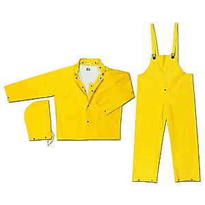 MCR Safety 6003L Commodore PVC/Non-Woven Polyester/Nylon 3-Piece Rain Suit with Detachable Hood and Reinforced Crotch, Yellow, Large