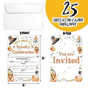 EUFJDKSL Halloween or Costume Party Invitations Pumpkin Ghost Monster Cute Trick or Treat Box or Treat for Kids Halloween Birthday Party or Adult Party 25 Fill-in Cards with Envelopes - 4"X6" (HM415)