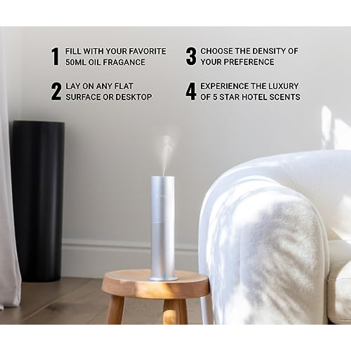 Hotel Collection - Mini Studio Scent Essential Oil Diffuser - Therapeutic Aromatherapy - Cold-Air Diffusion Technology - 400 sq. ft. Coverage - Waterless Air Diffuser for Home, Office & Hotel - Silver