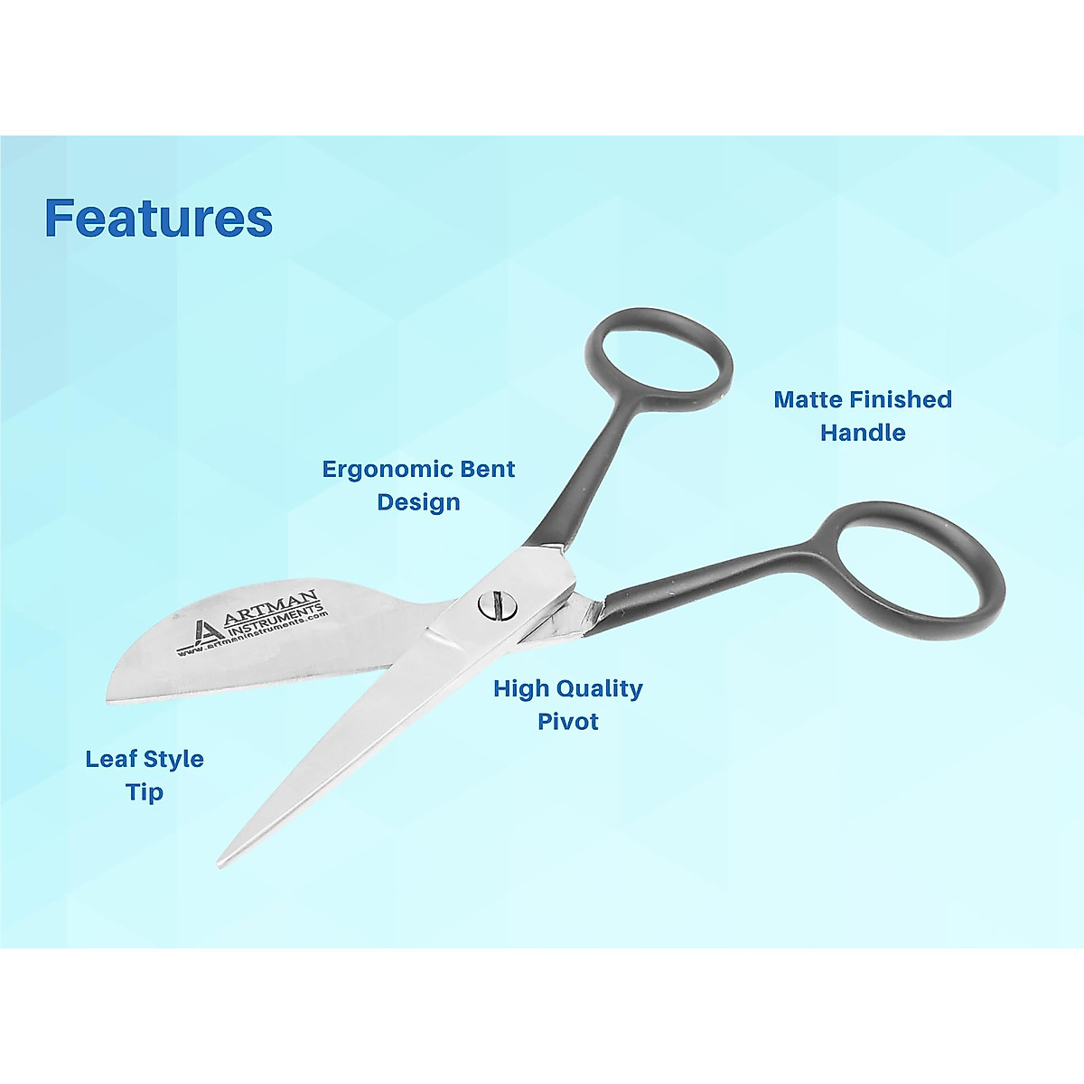 Applique Pelican Duckbill Blade - Double Bent Curved Offset Handle Scissors for Embroidery, Fabric, Arts & Craft by Artman Instruments (4.5 Inch)