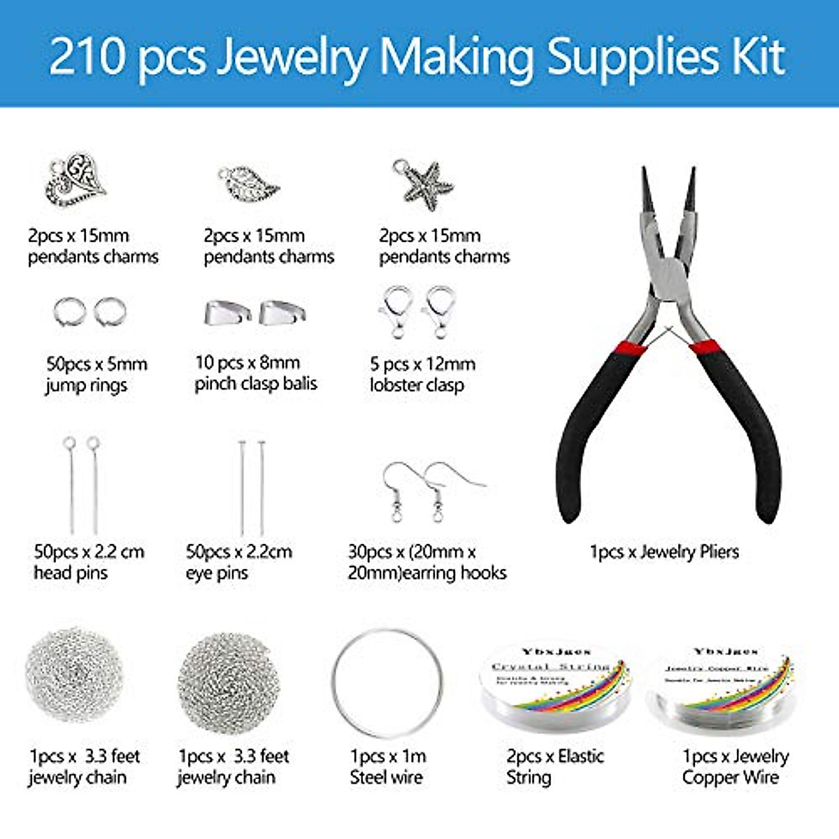 Ybxjges1330Pcs Irregular Crystal Chips, Natural Gemstone Beads Kit with Jump Rings Earring Hooks Pendants Charms Wire for DIY Bracelet Necklace Earring Jewelry Making Supplies