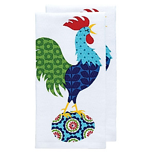 T-fal Textiles Double Sided Print Woven Cotton Kitchen Dish Towel Set, 2-pack, 16" x 26", Rooster Print