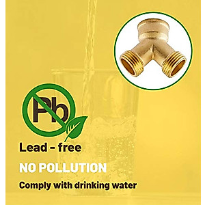 Litorange 1 PCS Lead-free Brass Body Backyard 2 Way Y Valve Garden Hose Connector MHT 3/4" Inch Thread Splitter Adapter + 2 Rubber Hose Washers