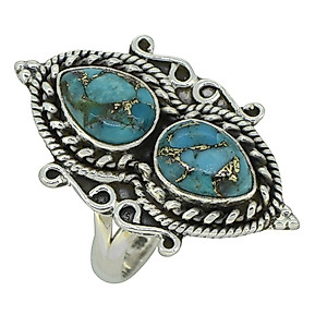 YoTreasure Blue Copper Turquoise Sterling Silver Designer Ring