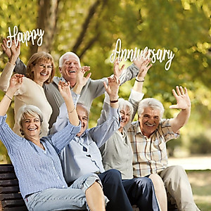 Happy Anniversary Banner Decorations- Wooden Happy Anniversary Sign for Party Decor Backdrop, Men Women 50th Birthday Decoration, 20th/25th/50th Wedding Anniversary Decoration