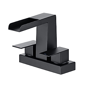 HAMOLER 4 Inch Centerset Waterfall Bathroom Faucet 2 Handle 3 Hole Basin Faucet with Pop Up Drain with Overflow, Vanity Faucet Matte Black