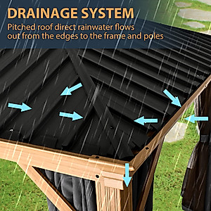HAPPATIO 10' x 12' Hardtop Gazebo, Outdoor Wood Grain Frame Aluminum Gazebo, Double Roof Permanent Patio Gazebo Canopy with Netting and Curtains for Garden, Patio, Lawns, Parties (Grey)