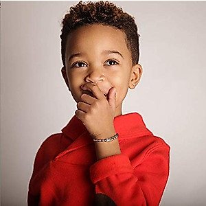 Crystal Dream Silver Little Boy Name Banglet Bracelet - with Sterling Silver Name boxes and Grey Beads - Perfect for Birthday Gifts, Baby Shower, Baby Keepsake Gifts (BN27_M)