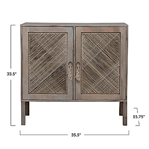 Creative Co-Op Mango 2 Woven Rope Doors, 1 Shelf and Tassel Handles Console, Bleached Wood