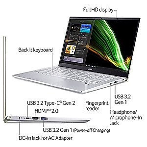 Acer Swift X SFX14-41G-R7YT Creator Laptop | 14" Full HD 100% sRGB | AMD Ryzen 5 5600U | NVIDIA RTX 3050 Laptop GPU | 8GB LPDDR4X | 512GB NVMe SSD | Wi-Fi 6 | Backlit Keyboard | Windows 11 Home, Gold