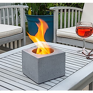 Concrete Encounter Concrete Square Tabletop Indoor fire Bowl fire Pit, The Fire Pot., SM-S, Gray, 5In x 5In x 4In