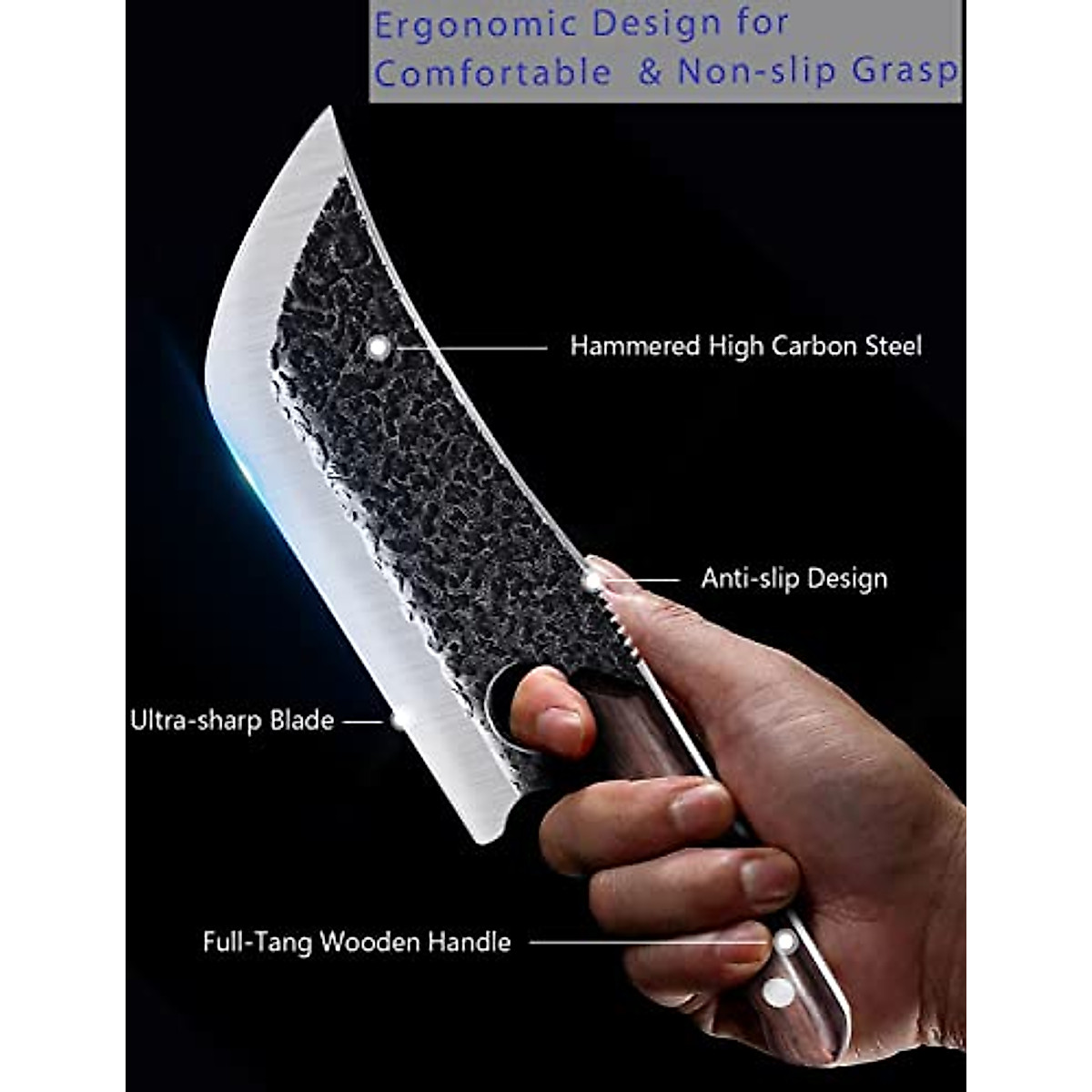 DRGSKL Hand Forged Meat Cleaver Knife Butcher Knife for Meat Cutting Full Tang Chef Knife with Belt Sheath and Gift Box High Carbon Steel Knife for Kitchen or Camping Thanksgiving Christmas Gift