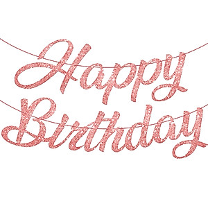 KatchOn, Glitter Rose Gold Happy Birthday Banner - Pre-Strung No DIY, 10 Feet | Happy Birthday Sign | Rose Gold Birthday Decorations | Rose Gold Birthday Banner for Women | Happy Birthday Decorations