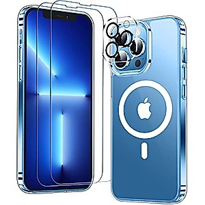Temdan Magnetic for iPhone 13 Pro Max Case, [Compatible with MagSafe],[Anti-Yellowing][Glass Screen Protector+Camera Lens Protector] Slim Thin Shockproof Phone Case-Clear