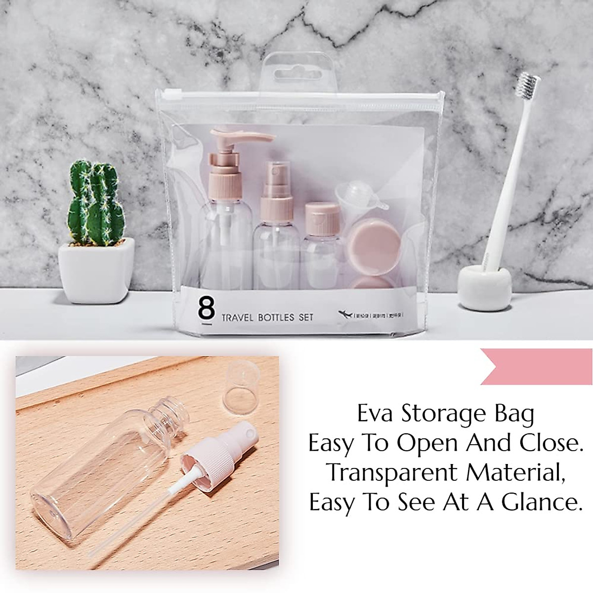 Travel Bottles for Toiletries Containers,8pcs Leak Proof Squeezable Refillable Travel Accessories Conditioner Bottles for Airplane Travel Essentials Vacation Cruise Accessories