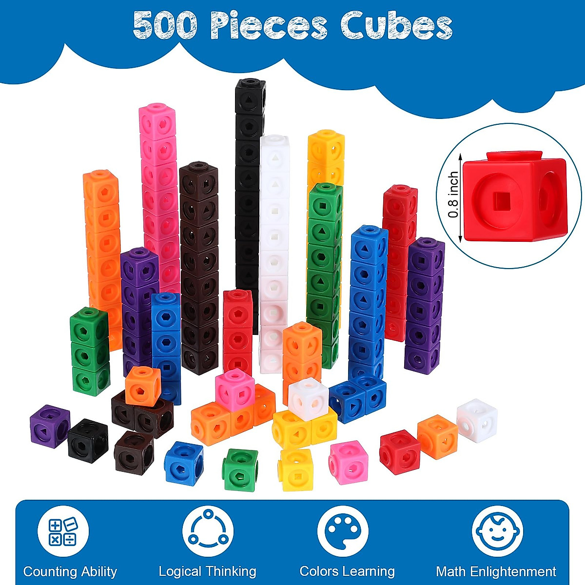 Libima 500 Pieces Math Manipulatives Cubes Set Number Toy Blocks Linking Colorful Cubes Math Cubes for Aged 6+ Counting Cubes Blocks Educational Cube Toys Math Counter Preschool Learning Activities