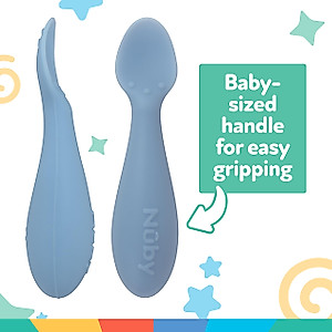 Nuby Silicone Mini Spoons - (2-Pack) Baby-Led Weaning Spoons for Babies - 4+ Months - Blue