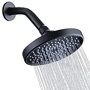 ALEASHA High Pressure Rain Shower Head, 6 Inch 1.8GPM Fixed Luxury Bathroom Showerhead, Adjustable Angles, Anti-Clogging Silicone Nozzles (Matte Black)