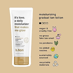b.tan Light Gradual Self Tanning Lotion | It's Love - Daily Moisturizing Body Lotion That Gives a Hint of Color, Keeps Skin Hydrated, Silky + Smooth, Vegan, Cruelty & Paraben Free, 236ml