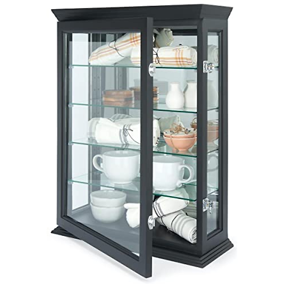 Displays2go 21" Countertop/Wall Mount Display Case, Adjustable Shelves, Locking - Black (DCC2128BK2)