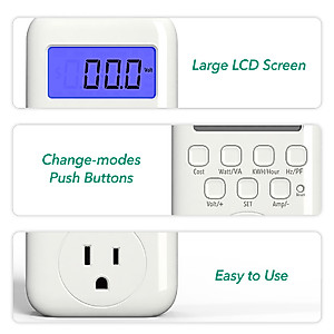 HBN Watt Meter Plug with Backlight, Plug-in Socket Power Meter Electricity Usage Monitor Consumption Home Electrical Energy Monitor, Voltage Amps Wattage Electricity Usage Tester, 9 Display Modes