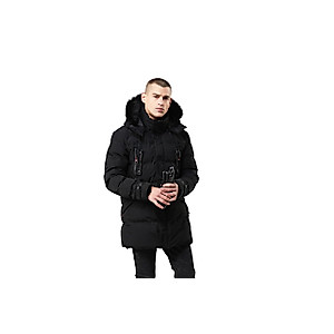 WEEN CHARM Men's Warm Parka Ski Jacket Water Resistant Puffer Jacket Long Winter Coat with Detachable Hood Faux-Fur Trim