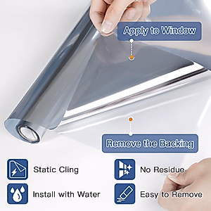 Haton Window Privacy Film One Way Window Tint for Home, Sun Blocking Anti UV Heat Control Reflective Mirror Vinyl, No Glue Static Cling Glass Door Window Covering, Silver, 17.5 x 78.7 Inches