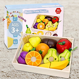 Wooden Play Food for Kids Kitchen Cutting Fruits Toys for Toddlers Pretend Vegetables Gift for Boys Girls Educational Toys