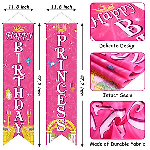 Sumind Princess Birthday Decorations Royal Check Flag Event Banner Princess Backdrop Porch Sign Welcome for Girl Birthday Theme Party Mardi Gras Parade Decoration Pink