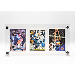 Trading Card Frame Holder Stand Display - 3 Card Slots Clear Acrylic UV Filtering Screwdown