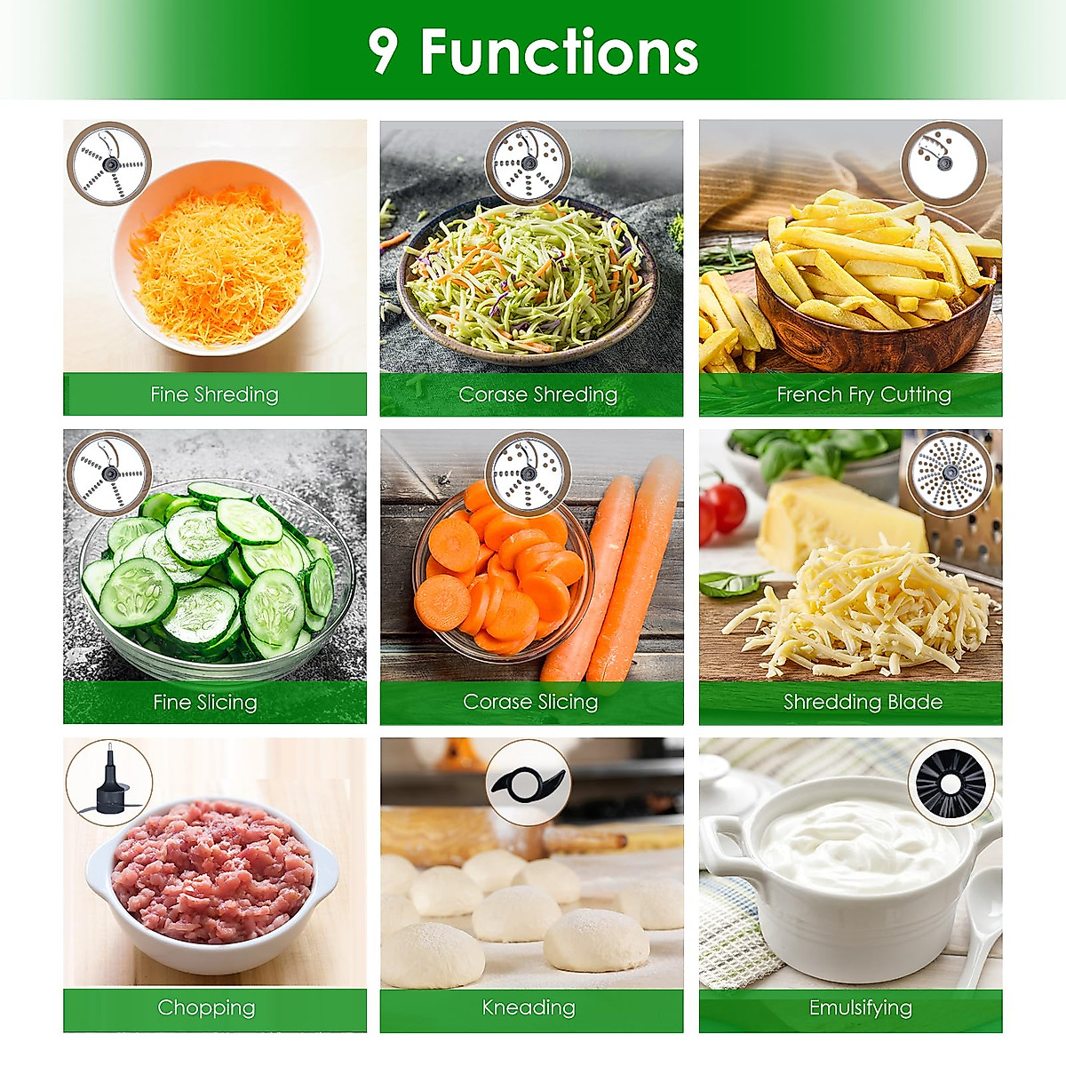 Davivy Food Processor 12 Cup,Stainless Steel Bowl Food Processor,6 Blades 9 Functions Vegetable Chopper for Home Use,Stepless Variable Control,Black,600W (12-Cup Stainless Steel Bowl)