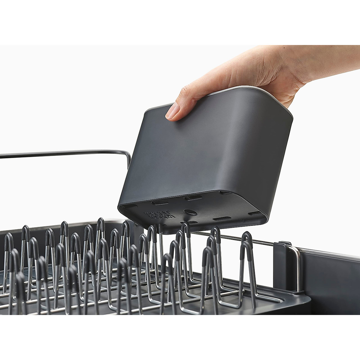 Joseph Joseph Stainless-Steel Extendable Dual Part Dish Rack Non-Scratch and Movable Cutlery Drainer and Drainage Spout, One-size, Gray