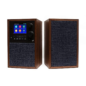 Grace Digital Mondo Alto and Stereo Speaker Bundle, Bluetooth, Wi-Fi, Internet Radio, 7-Day Alarm – Microphone Free (Walnut)