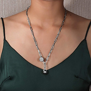 WISTIC Long Layered Chain Link Necklaces for Women Gold Rose Gold Harmony Ball Pendant Paperclip Necklace Adjustable Earth Map Chain Necklace (Ball Silver)