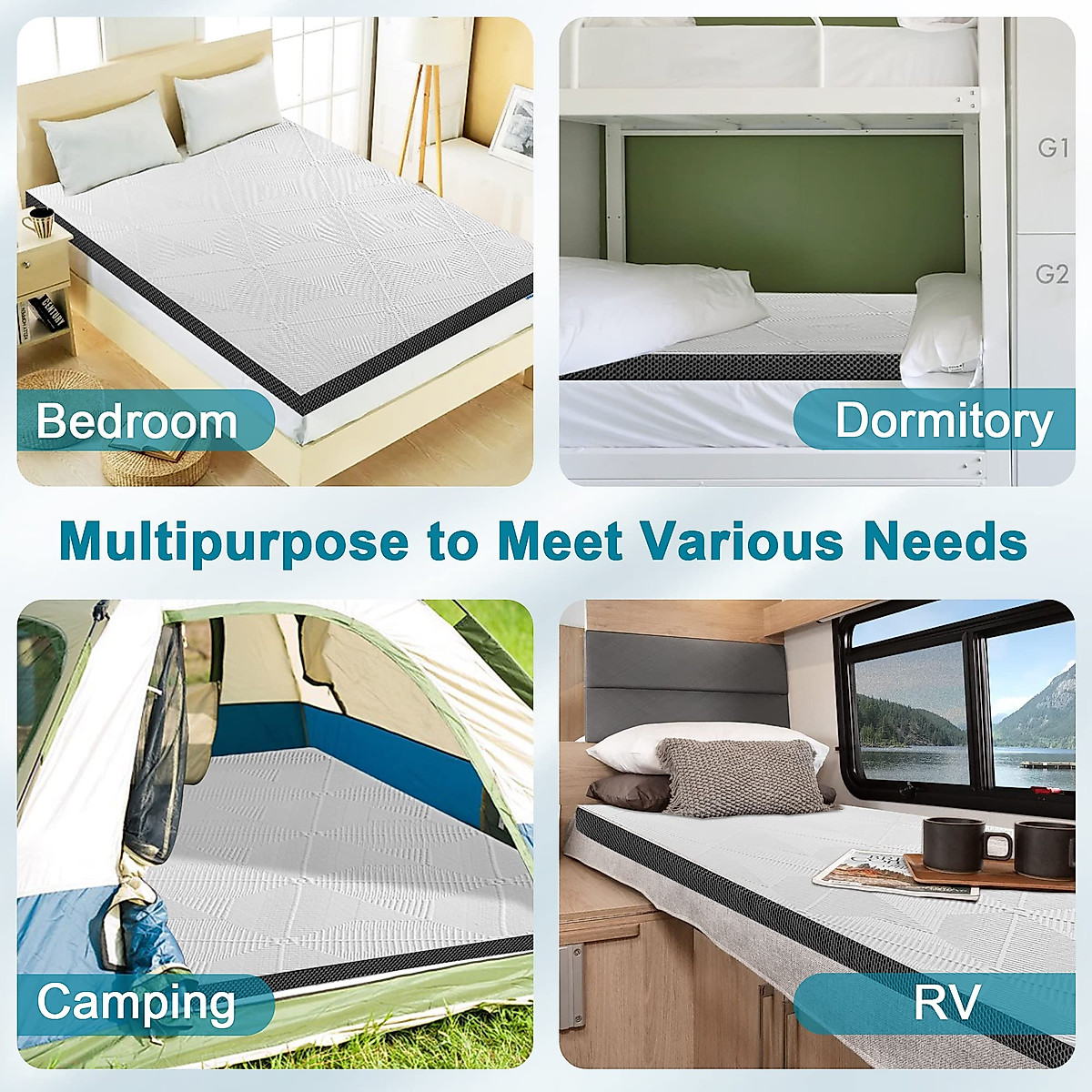 Elviros 4 Inch Gel Memory Foam Mattress Topper King Size, Cooling Firm Bed Topper for Back Pain, 7-Zone Mattress Pad with Adjustable Hardness & Removable Cover (King, Dark Grey)