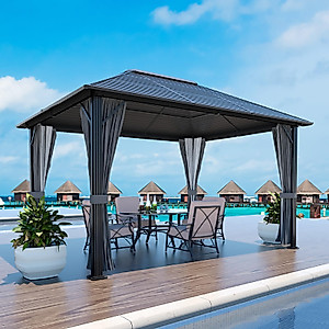 MUPATER 10x12ft Hardtop Gazebo with Sidewalls and Mesh Netting, Single Roof Patio Gazbeo, Outdoor Gazebo for Patios, Deck, Lawns, Gardens and Pools, Black