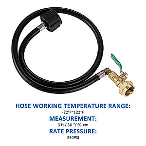 Updated Propane Refill Adapter Hose 36" Propane Extension Refill Hose with ON/Off Control Valve for 1 LB Propane Gas Tank, QCC1/Type1 Inlet Propane Tank Refill Adapter, 350PSI High Pressure Camping